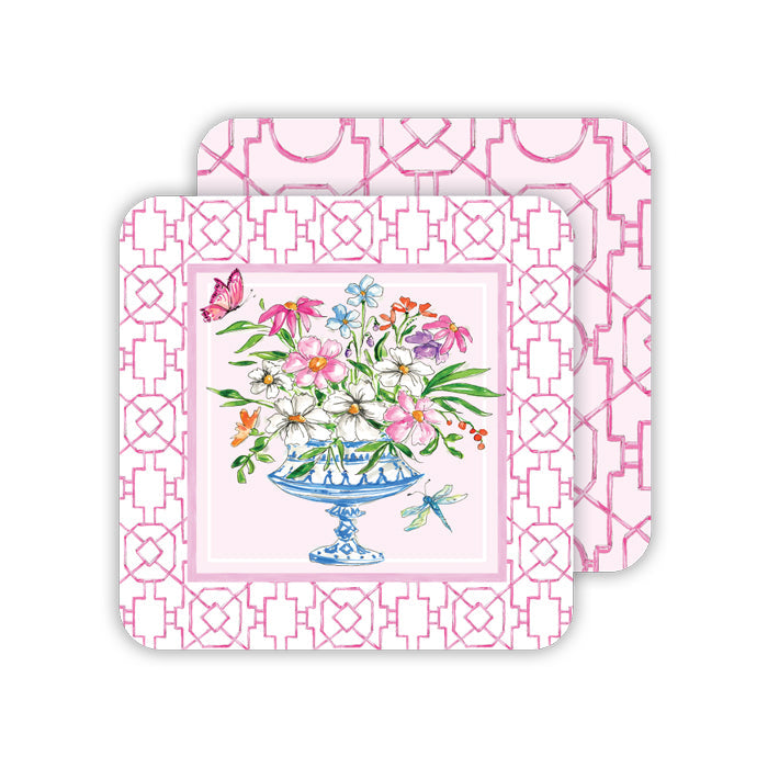 Pink Wonderland Floral Arrangement & Bamboo Trellis Paper Coasters ...