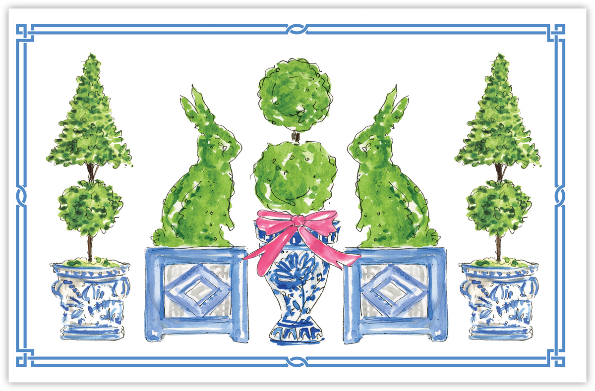 Handpainted Boxwood Topiary Bunnies Placemat – RosanneBECK Collections