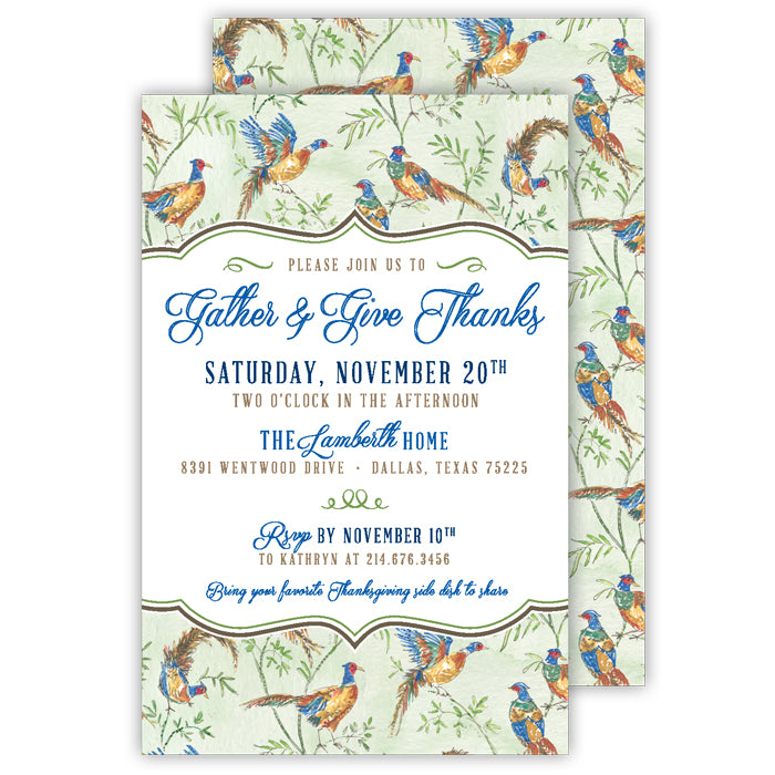 Handpainted Pheasants Large Flat Invitation – RosanneBECK Collections